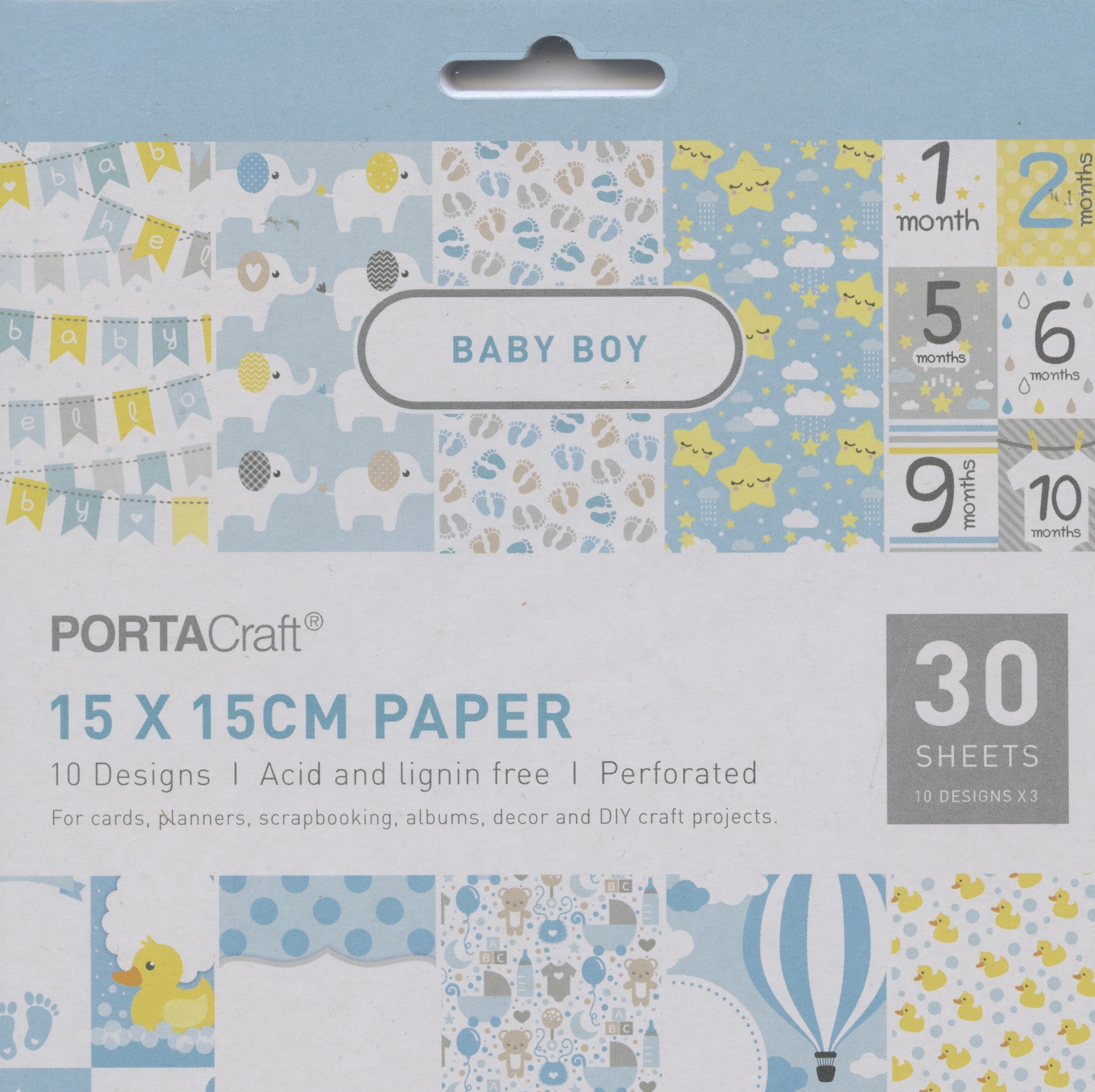 Baby Boy - Scrapbooking Paper Pad - Perforated - 30 sheets - 15x15cm ...