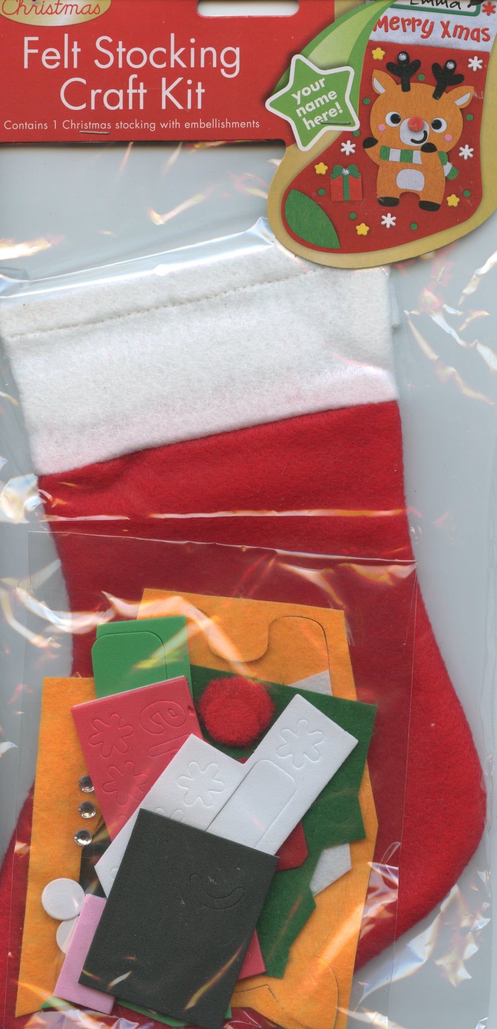 Felt Christmas Craft Kit - Red Stocking with embellishments - Makes 1 ...